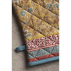 Maison d' Hermine Oven Mitt & Pot Holder 100% Cotton Set of Heat Resistant Oven Gloves (7.5"x13") & Hot Pads (8"x8"), BBQ, Cooking, Baking, Grilling, Marquise - Spring/Summer