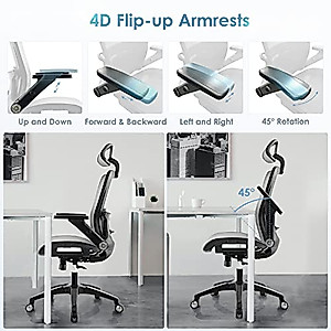 Ergonomic Mesh Office Chair, High Back Computer Executive Home Desk Chair with Headrest and 4D Flip-up Armrests, Adjustable Tilt Lock and Lumbar Support-Grey