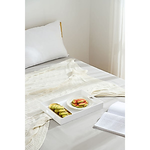 BEYLANG Glossy White Sturdy Acrylic Serving Tray with Handles-10x15Inch-Serving Coffee,Appetizer,Breakfast,Butler-Kitchen Countertop Tray-Makeup Drawer Organizer-Vanity Table,Ottoman Tray-Decorative