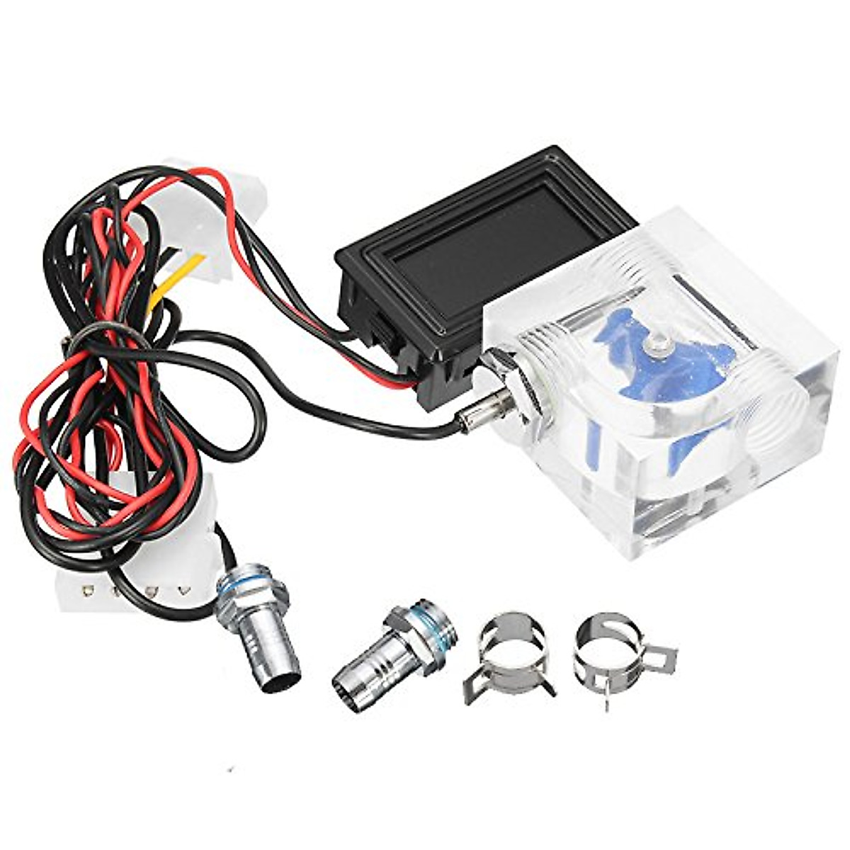LED Thermometer 3 Way Flow Meter For Water Cooling Liquid Cooler System & 2 Barbs