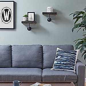 Danya B. Floating Pipe Industrial Rustic Shelves – Wall Mount – - Ebony - (Set of 2)