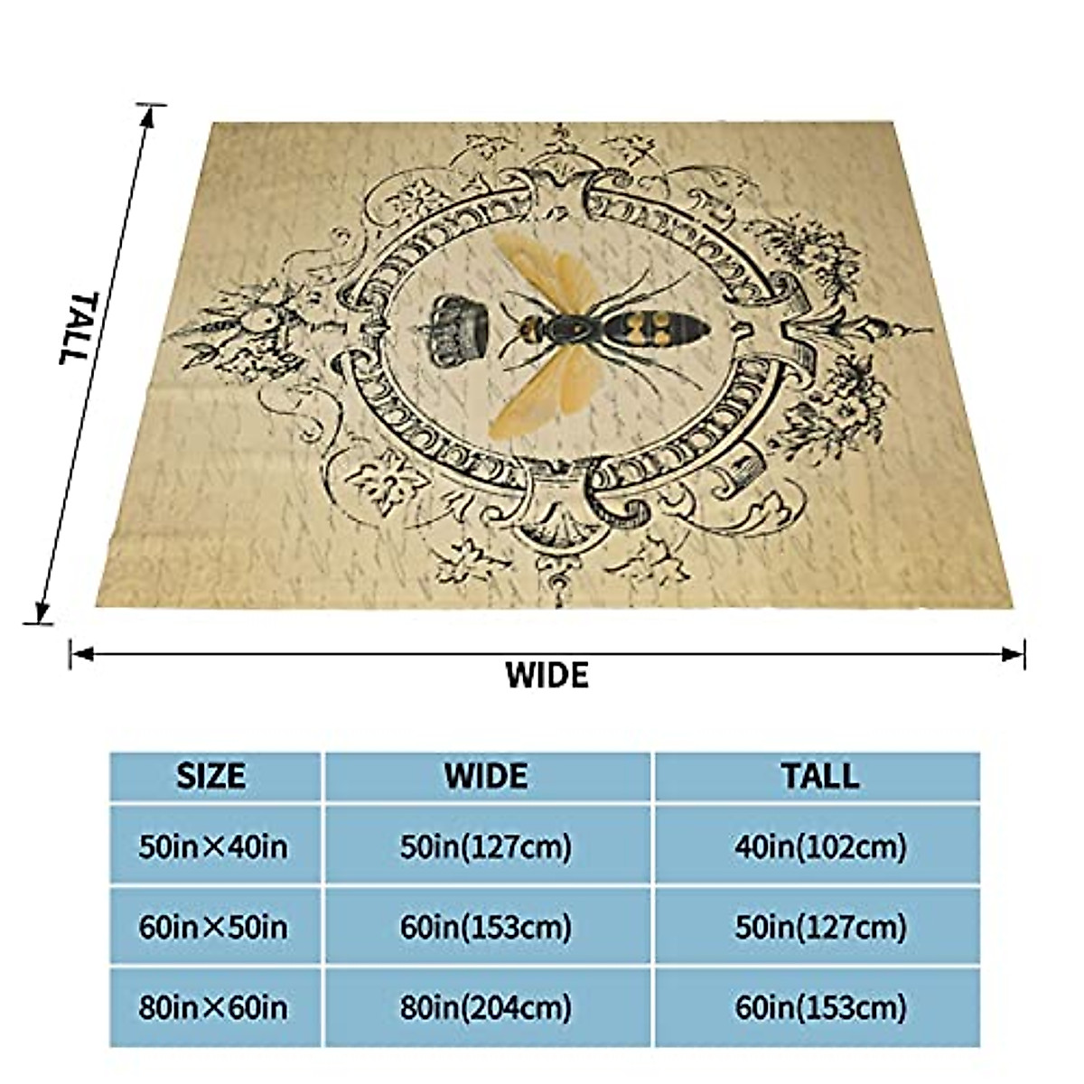 Modern Vintage French Queen Bee Throw Blanket Warm Ultra-Soft Micro Fleece Blanket for Bed Couch Living Room