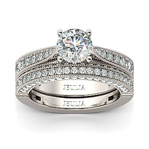Jeulia Classic Round Cut Sterling Silver Ring Set Cubic Zirconia CZ Engagement Anniversary Eternity Wedding Band Ring for Women With Jewelry Gift Box (9)