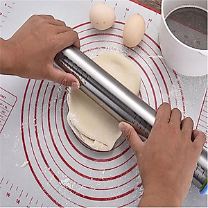 Rolling Pin nonstick and Silicone Baking Pastry Mat combo kit, Adjustable Rolling Pin With Thickness Rings, Rolling Pin for Baking Fondant, Pizza, Pie, Pastry, Pasta, Dough, Cookies (red)