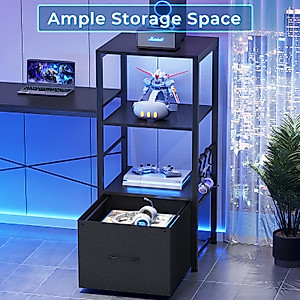 SEDETA L Shaped Gaming Desk, 51" Computer Desk with Storage Shelves, Gamer Desk with Power Outlets & LED Lights, Fabric Drawer, Monitor Stand and Hooks, Black