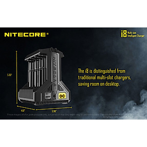 EdisonBright NITECORE i8 Eight Bays Smart Battery Charger for Li-ion/IMR/Ni-MH/Ni-Cd 26650 22650 18650 18490 18350 16340 RCR123 14500 AA AAA AAAA C D USB BBX3 Battery Carry case