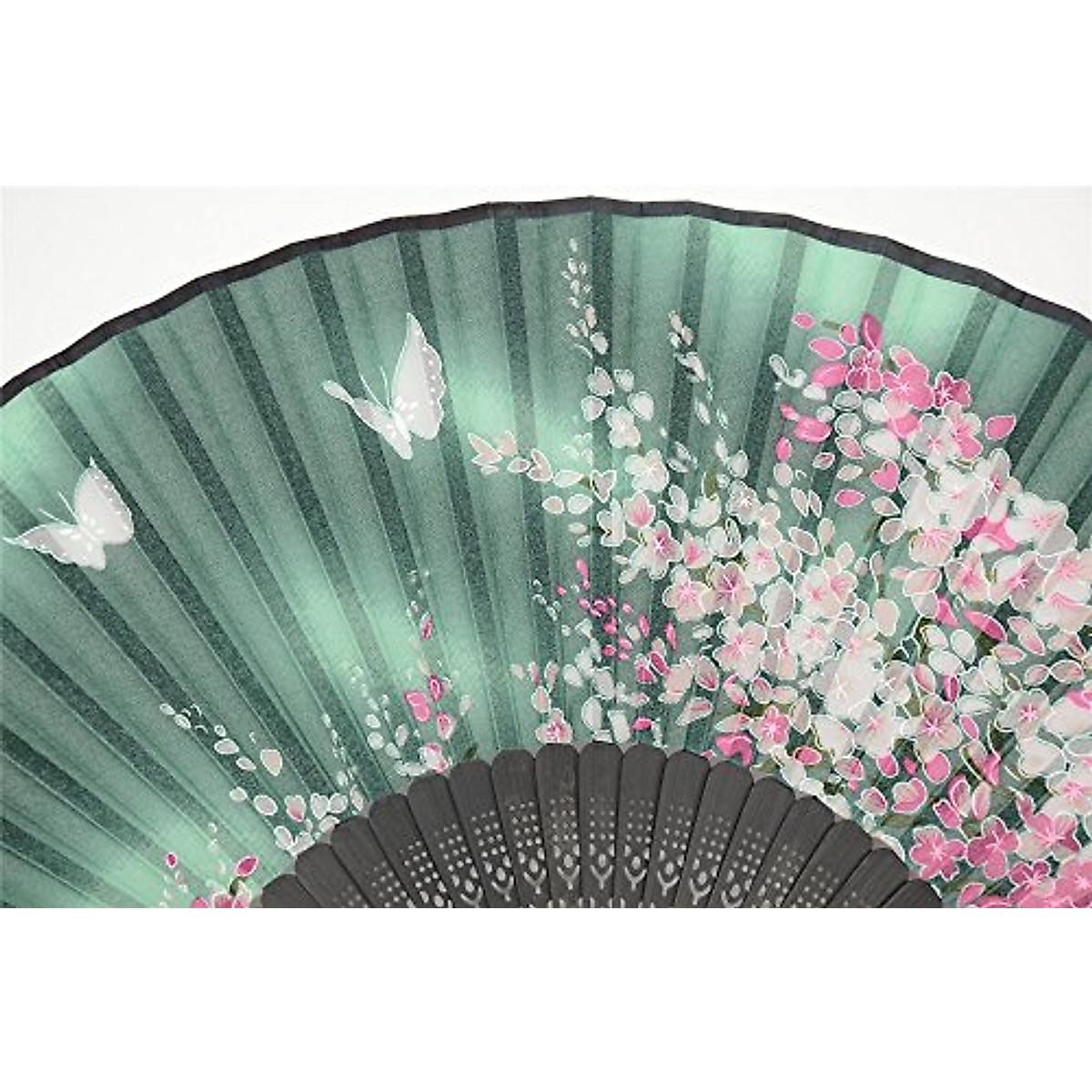 OMyTea® Women Hand Held Silk Folding Fan with Bamboo Frame - with a Fabric Sleeve for Protection for Gifts - Sakura Cherry Blossom Pattern (WZS-2)