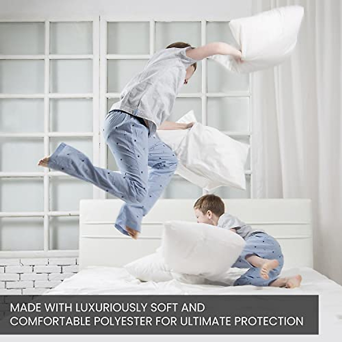 Everlasting Comfort Premium Waterproof Pillow Covers Standard Size (2 Pack) - White Pillow Case Protector Zippered to Prevent Bed Bugs, Dust Mites, & Allergens - Hypoallergenic Pillow Protectors