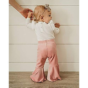 GOOCHEER Kids Toddler Little Baby Girl Fall Winter Velvet Bell Bottom Flare Pants Ruffle Leggings Trousers (Velvet-Pink, 6-12Months)