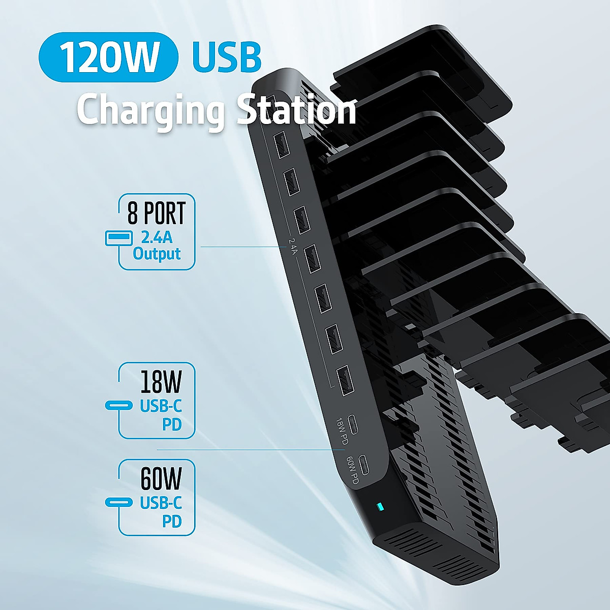 USB PD Charging Station, Unitek 120W 10-Port Type-C Charging Station with 2 Power Delivery for Multiple Devices, Double Fast Charging for MacBook Pro/Air, iPad Pro, Pixel, iPhone, Galaxy and More