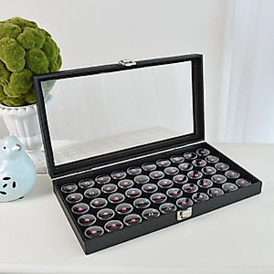MOOCA Black Glass Top Jewelry Display Case Box 50 Gem Jars, Ring Box, Jewelry Organizer, Gem jar storage for Jewelry, Glass Display Box, storage Tray