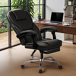 JUMMICO Massage Office Chair,Big and Tall Executive Office Chair with Footrest and Lumbar Support,400LBS Reclining Ergonomic High Back Chair for Home Office (Black)