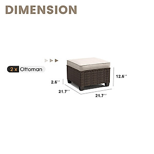 VICLLAX 2 Pieces Outdoor Ottomans, Wicker Rattan Outdoor Footstool Footrest Seat with Cushions