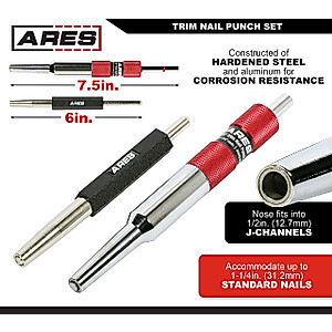 ARES 10117 2-Piece Trim Nail Punch Set 6-Inch and 7.5-Inch Punches Drive Nails Up to 1-1/4-Inch (31.2mm)
