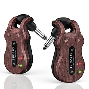 LEKATO Wireless Guitar System 5.8 Wireless Guitar Transmitter Receiver Rechargeable Audio Wireless Transmitter Receiver 4 Channels Transmission Range for Electric Guitar Bass (Grain)