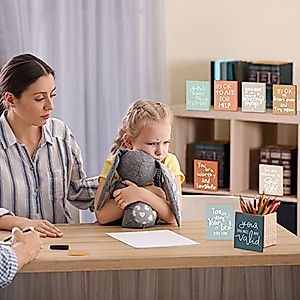9 Pcs Mental Health Reminders Table Decor Wooden Sign Positive Psychology Affirmations Feelings Shelf Decors Inspirational Mental Health Tips Mini Decors for Home Counseling Office Students Classroom