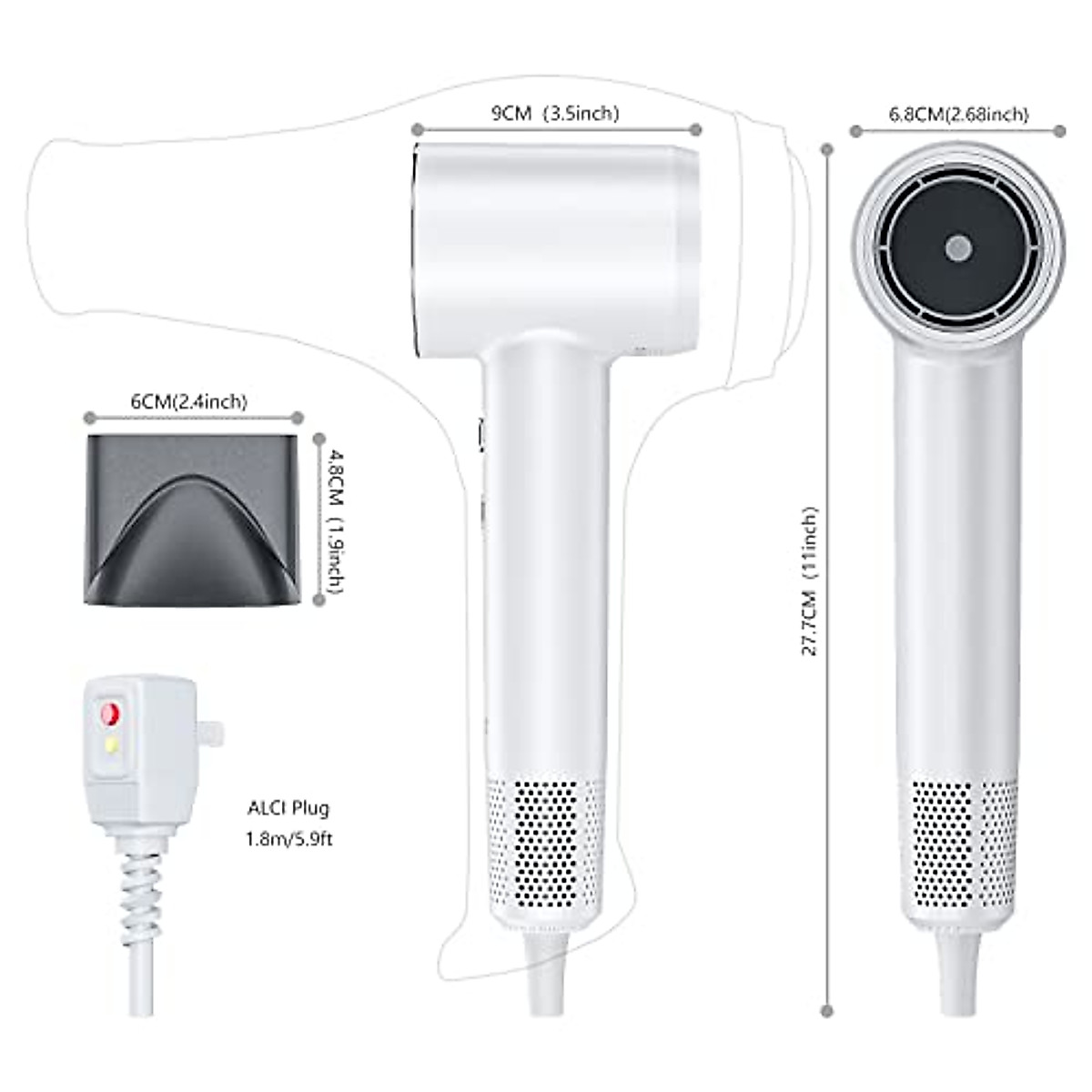 HHT Professional Hair Dryer, Negative Ionic Blow Dryer with 110, 000 RPM Brushless Motor for Fast Drying, LCD Display High-Speed Low Noise Hairdryer with Magnetic Nozzle for Salon, Home and Travel