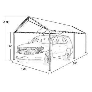 VOYSIGN Outdoor Heavy Duty Carport 10 X 20 Ft, Car Canopy with Three Reinforced Steel Cables (Green)