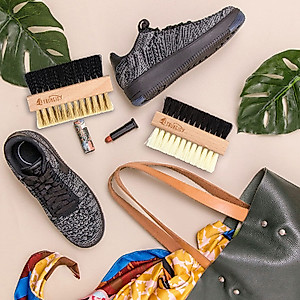 YoungJoy 2 Pieces Dual Sided Sneaker Shoe Cleaner Brush Set Shoes Clean Brush Kit Both Boar and Plastic Bristles with Microfiber Cloth (A)