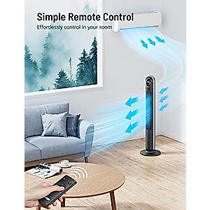 PARIS RHÔNE 44'' Tower Fan, Oscillating Cooling Fan with Remote, 12 Speeds, 24H Timer, LED Display, 24dB Quiet Bladeless Fan, Portable Floor Fan for Bedroom, Living Room, Home Office