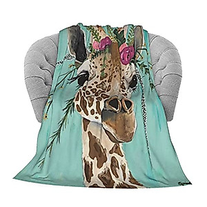 Giraffe with Floral Headpiece Flannel Fleece Throw Blanket Living Room/Bedroom/Sofa Couch Warm Soft Bed Blanket for Kids Adults All Season 50x60 inch