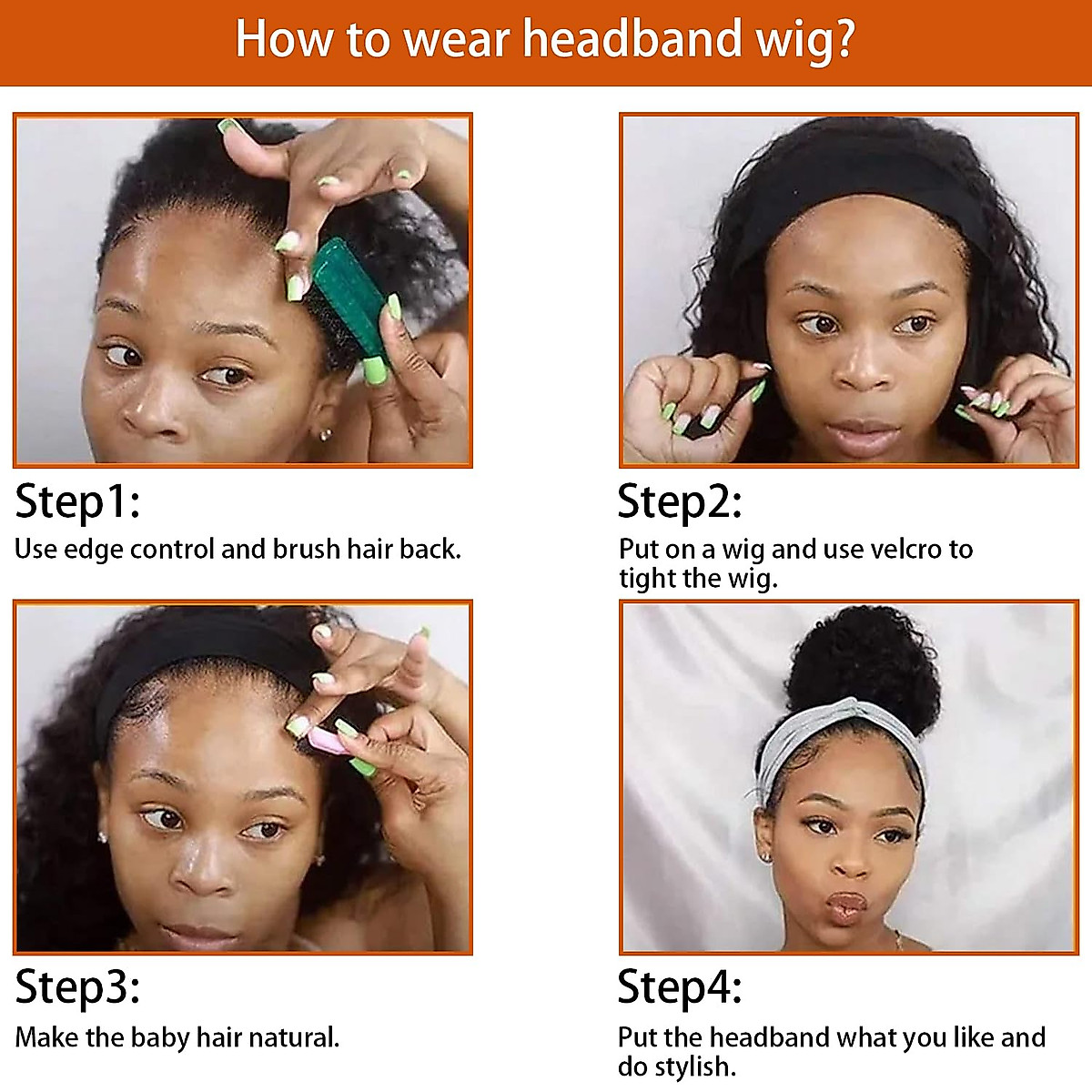 SOMIARIK Headband Wigs for Black Women Natural Hairline Synthetic Brown Loose Curly None Lace Front Wigs for Black Women Glueless Machine Made Wig Wavy pre plucked Headband Wigs 26 Inch