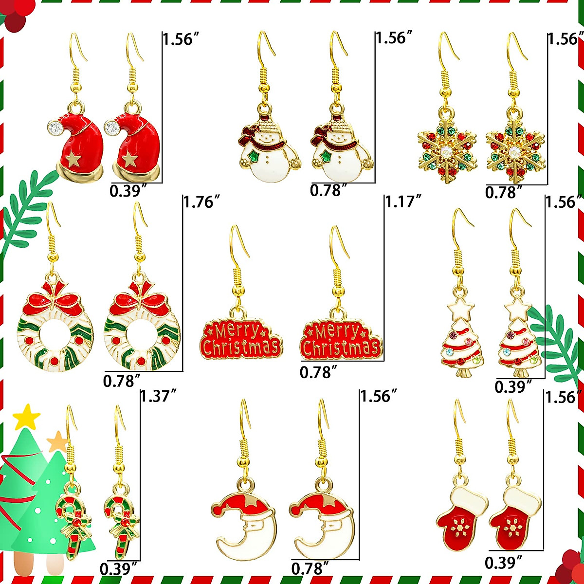 20 Pairs Christmas Earrings for Women Christmas Drop Dangle Earrings Set Christmas Tree Holiday Earrings Hook Earrings Party Jewelry Christmas Gifts