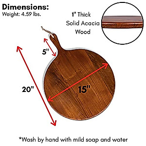 BIRDROCK HOME 15” Round Acacia Wooden Cheese Serving Board with Handle - Medium - Party Charcuterie Board for Appetizers Wood Food Kitchen Platter - Pizza Fruit Display - Espresso