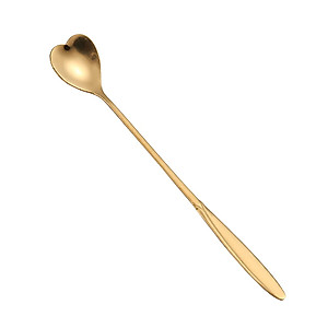 16 Pieces Heart Shaped Spoon Coffee Teaspoon 7 Inch Set Stainless Steel Long Handle Spoon Stir Bar Spoon Stirring Spoon Ice Cream Spoon Gold