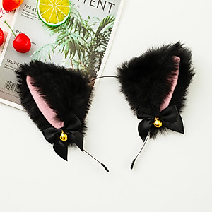 Animal Faux Fur Cat Dog Ears Headbands with Bells Lovely Flexible Hair Accessory Halloween Cosplay Costume Party Dress Girls (B)