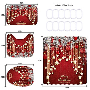 BBLYANU 4 Pcs Merry Christmas Shower Curtain Sets with Rugs,Santa Claus Shower Curtains for Bathroom with 12 Hooks,Non-Slip Rugs,Toilet Lid Cover and Bath Mat for Bathroom Christmas Decoration (02)