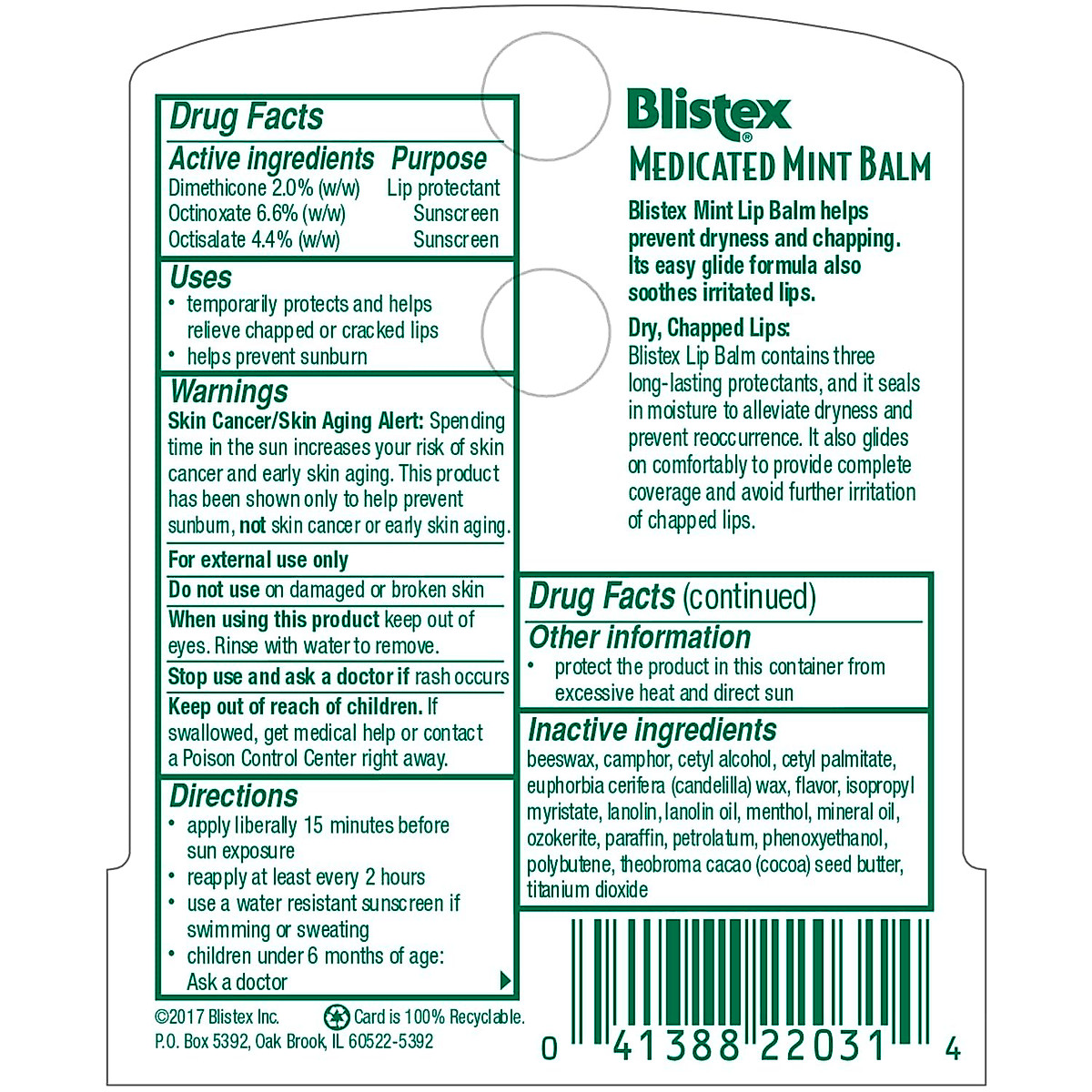 Blistex Medicated Mint Balm SPF 15 0.15 oz (Pack of 5)