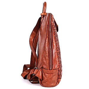 VILENCA HOLLAND 12.5 Inch Genuine Leather Backpack for Women and Men, Cognac Leather Backpack with Adjustable Shoulder Strap