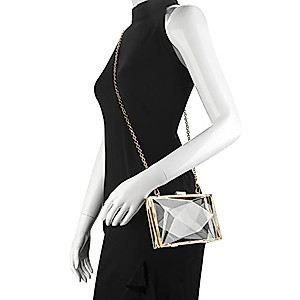 Women Clear Purse, Acrylic Box Evening Clutch Bag, Transparent Rhombus Lady Party Wedding Crossbody Shoulder Handbag (Gold)