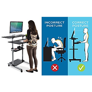 Mount-It! Mobile Standing Desk | Height Adjustable Rolling Desk with 40 Wide Table Tops | Multi-Purpose Rolling Presentation Cart with Four Platforms | (MI-7970)