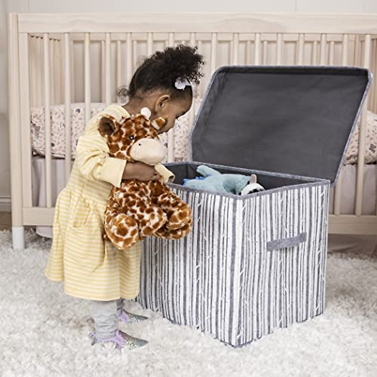 Sammy & Lou Birch Felt Toy Box; Collapsible; Gray, White; Two Handles; Hinged Lid; 22 in x 14.5 in x 15 in