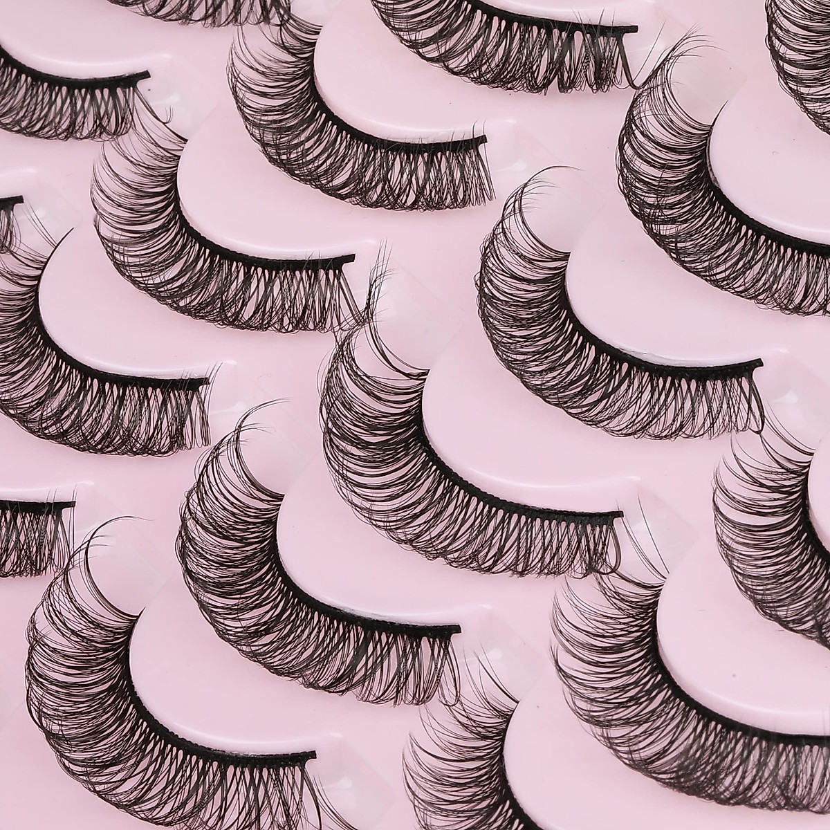 Newcally Russian Strip Lashes Mink Wispy Natural Look False Eyelashes Pack Manga Lashes D Curl Fluffy Volume Faux Mink Lashes Cat Eye Lashes Look Like Lashes Extension 14 Pairs