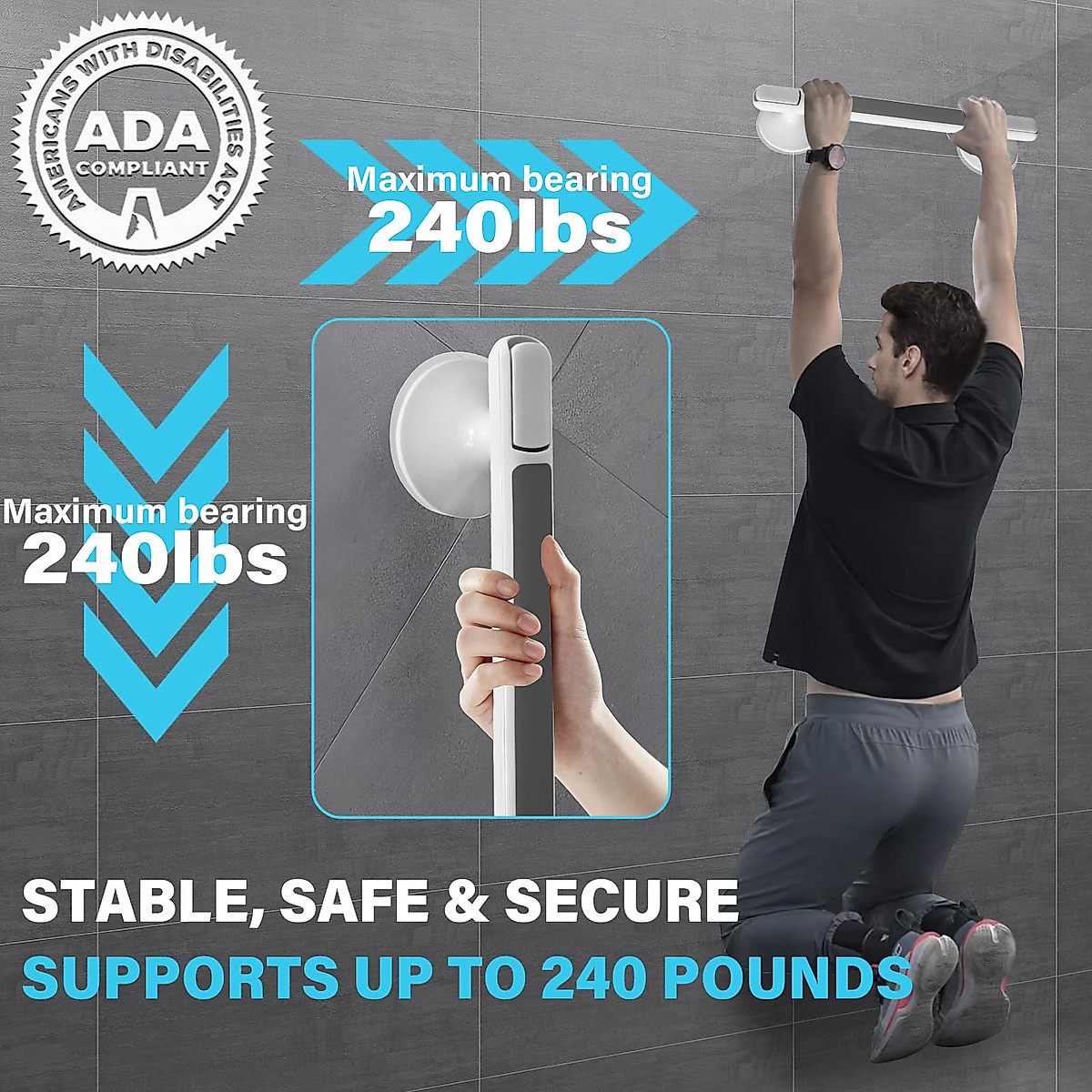 Grab Bars for Bathtubs and Showers, 2 Pack Suction Grab Bars Handle, Heavy Duty Shower Handle Removable, Safety Bars for Shower Chair, Bathroom, Shower Handrails for Seniors and Elderly, 12 Inch White