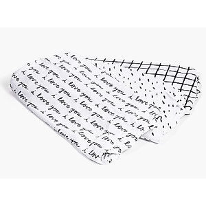 NODNAL CO. 3 Fitted Bassinet Sheets Black/White Set for Baby Girl/Boy - 100% OEKO-TEX Cotton - Gender Neutral I Love You, Plaid & Raindrop - Cradle/Moses Basket Hourglass Oval Rectangle Mattress Sheet
