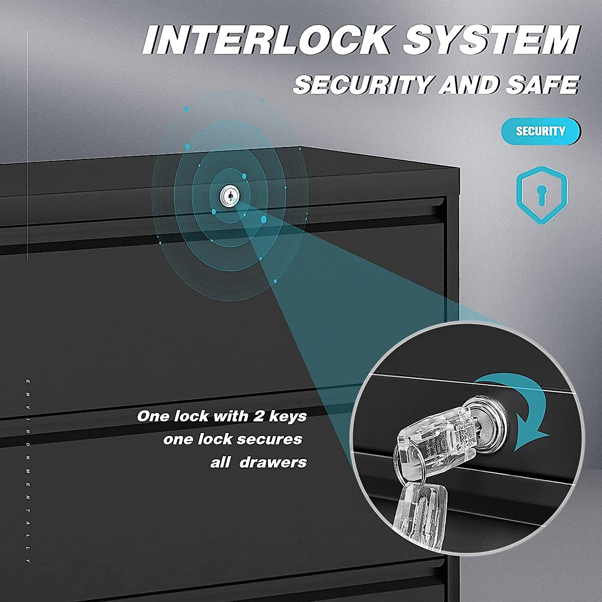 Greenvelly 3 Drawer Lateral File Cabinet with Lock Metal Filing Cabinet for Home Office