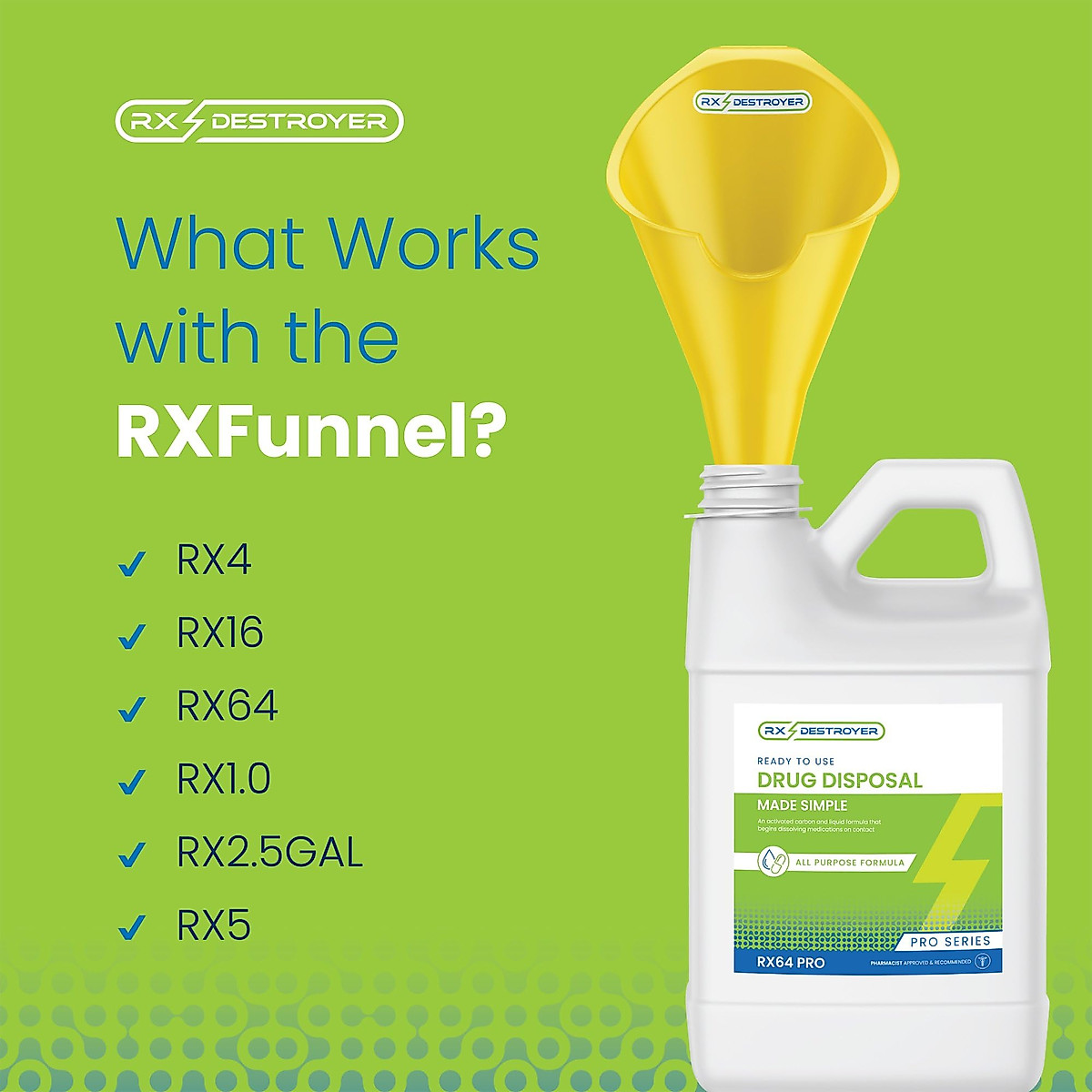 Rx Destroyer Fast Load Funnel - Easy-to-Use, No-Spill Accessory for Rx Destroyer - Quick and Convenient Delivery System for Drug Disposal in a Bottle.