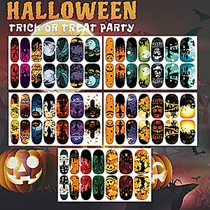 TailaiMei 10 Sheets Halloween Nail Wraps Stickers Nail Polish Strips Self-Adhesive Full Wraps with 2 pcs Nail Files for DIY Nail Art Decals (Horror Style)