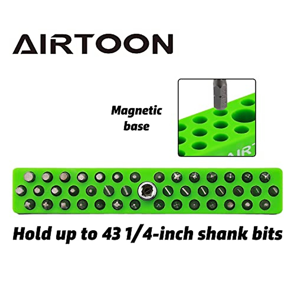AIRTOON 1/4" Magnetic Hex Bit Holder, 43 Holes Bit Storage with Strong Magnetic Base, Magnetic Screwdriver Bit Organizer, Green