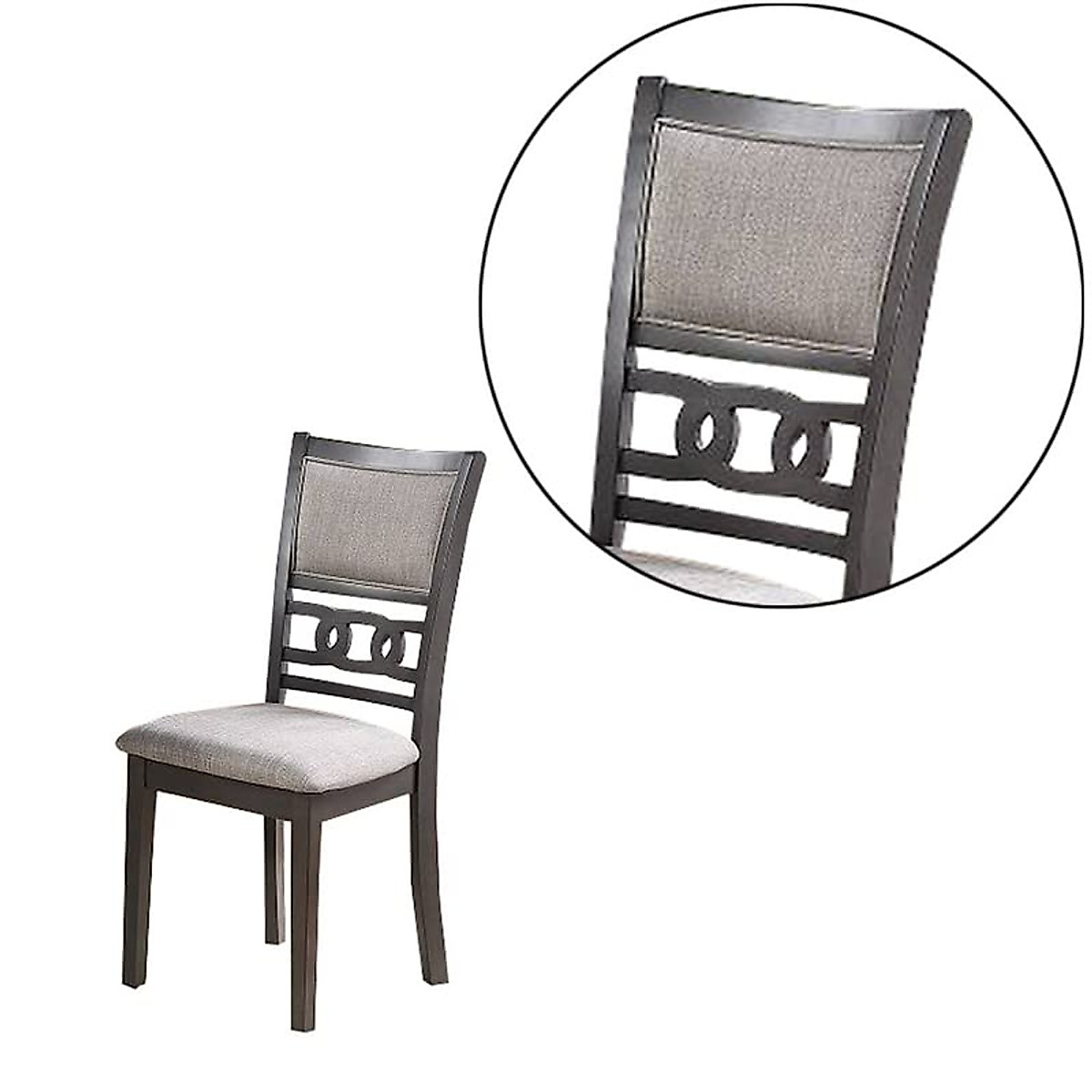 Benjara Fabric Upholstered Dining Chair with Knot Cut Out Back, Set of 2, Gray