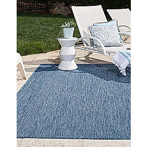Unique Loom Collection Casual Transitional Solid Heathered Indoor/Outdoor Flatweave Area Rug (10' x 14' 1" Rectangle, Blue/Navy Blue)
