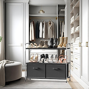 Simple Houseware 3-Tier Closet Storage with 2 Drawers, Dark Grey