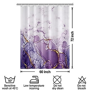 Uiiooazy Marble Bathroom Shower Curtain Purple Gold Fabric Shower Curtains with Hooks Watercolor Abstract Shower Curtain Liner 60x72 inches