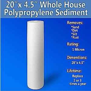 Ronaqua Big Sediment Replacement Water Filters 1 Micron 4.5"x 20" Cartridges Well-Matched with 155358-43, 2PP20BB1M, AP810-2, FPMB-BB5-20, FP25B, P5-20BB, SDC-45-2005 (20 Pack, 20")