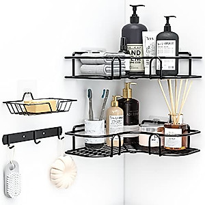 LURVUO Corner Shower Caddy,4Pack Shower Organizer Corner Shower Shelves with Soap Holder and Independent Hooks, No Drilling Wall Mounted Shower for Rack Bathroom,Dorm and Kitchen Storage.