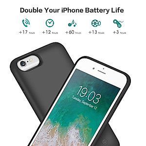 iPhone 6/6s/7/8/SE Battery Case Upgraded [6000mAh] Protective Portable Charging Case Rechargeable Extended Battery Pack for Apple iPhone 6/6s/7/8/SE (4.7') - Black